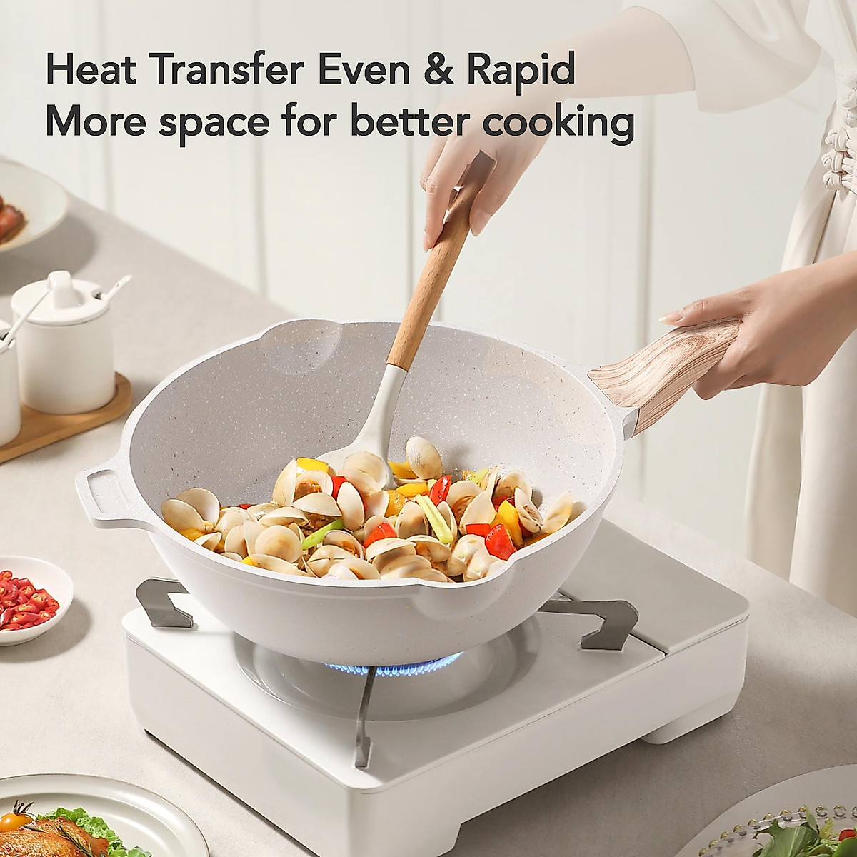 Pots and Pans Set - Caannasweis Nonstick Granite Stone Cookware Sets, Induction Frying Pans for Cooking, PFOS PFOA Free, Baking or Roasting Gray