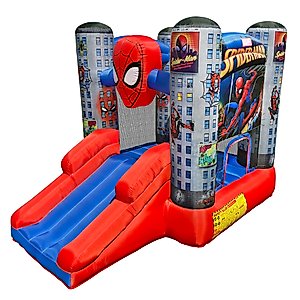 Funormous Marvel Spider-Man Bounce House with Slide, Kids Inflatable Spiderman Bouncy Castle Indoor Outdoor Plus Heavy Duty Air Blower