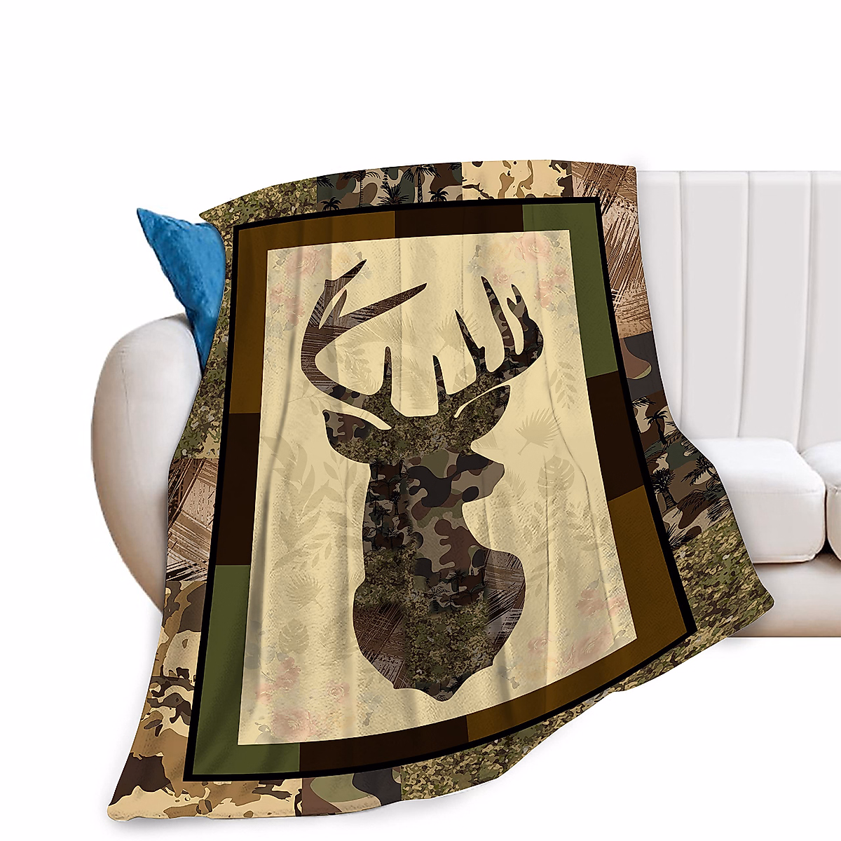 Deer Camouflage Throw Blanket Cozy Plush Camo Hunting Flannel Fleece Ultra Soft Blankets Unisex Lightweight Fuzzy Party Blanket Gifts for Adult Men Bed Couch Sofa Kids 50"x40"