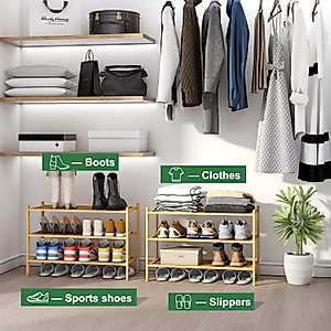 kiplant 3-Tier Shoe Rack for Entryway, Bamboo Wood Shoe Rack, Free Standing Shoe Racks for Indoor & Outdoor, Stackable Shoe Organizer for Closet