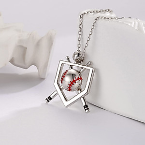 oGoodsunj Baseball Football Fidget Necklace 925 Sterling Silver Softball Bat Spinner Homeplate Pendant Anti Anxiety Necklaces Jewelry Gifts for Men Women (Baseball)