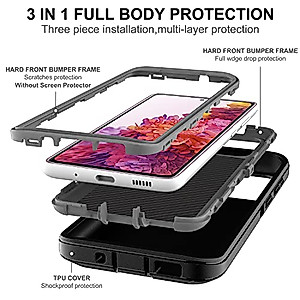 Samsung Galaxy S20 FE 5G Case - HONG-AMY 3-in-1 Heavy Duty Shockproof Protection with 2 Tempered Glass Screen Protectors (Black/Grey)