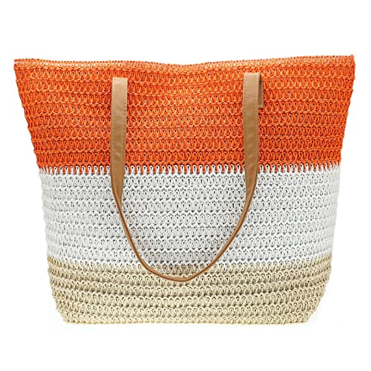 CIOOU Large Straw Tote Bag for Women Rattan Woven Beach Bag Summer Colored Stripe Shoulder Bags (orange beige nature bag totes)