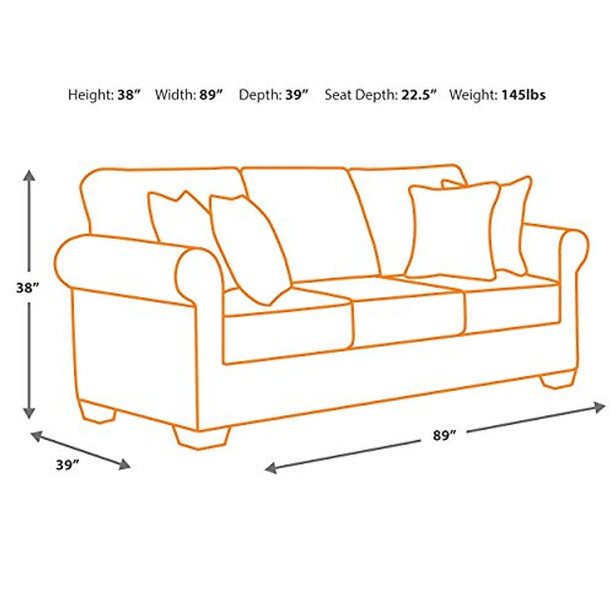 Signature Design by Ashley Larkinhurst Faux Leather Sofa with Nailhead Trim and 2 Accent Pillows, Brown