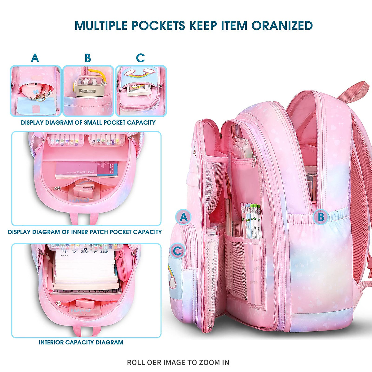 cotmcor Backpacks for Girls, Kids Backpack, Cute Bookbag Bunny School Bag for Kindergarten and Elementary