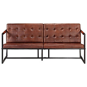 VRAXO 3-Seater Sofa Brown Real Goat Leather,Sofas-64.06lbs