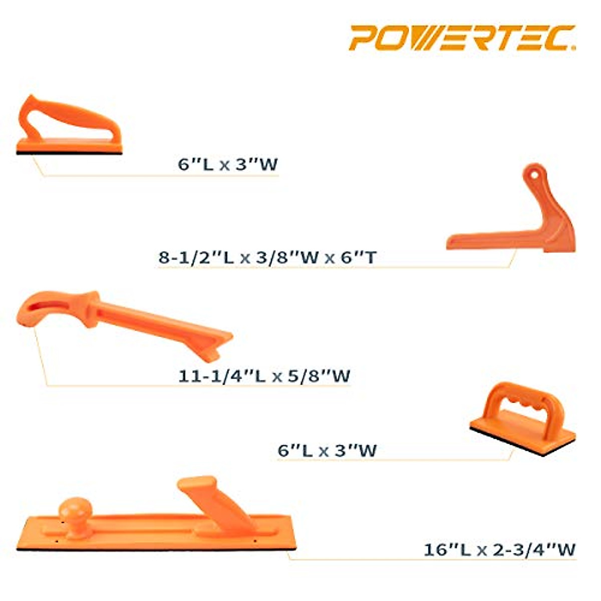 POWERTEC 71009 Push Block and Push Stick Set for Table Saws, Router Tables, Band Saws & Jointers, Dual Ergonomic Handles w/Max Grip, Hand Protection for Woodworking, Safety for Woodworkers – 5 Pack