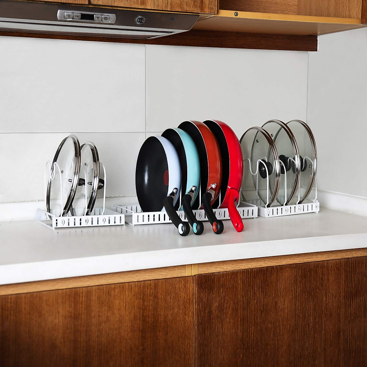 X-cosrack 11 Dividers Pot Pan Lid Rack Bakeware Cupboard Organizer, Expandable, Patent Pending. White