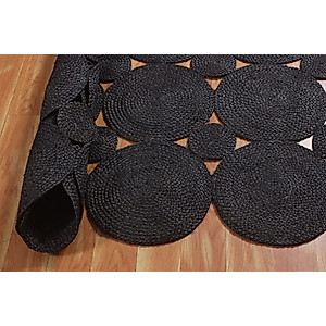 Braided Scalloped Area Rug, Natural Jute Kilim Rugs - 10x8 Ft Medium Flatweave Woven Carpet Dhurrie for Indoor Use Like Living Room Kitchen Entryway Dining Room Bedroom (Black)