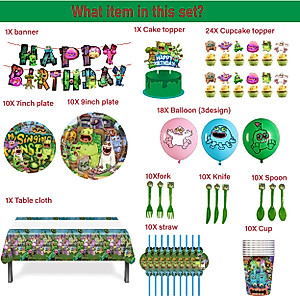 Monster birthday party supplies music moster party decoration for kids birthday party with banner cake topper balloons monster plates and cups