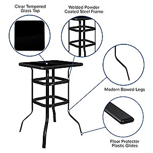 Flash Furniture Brazos Bar Table Set - 5 Piece Glass Brazos Bar Table with 4 Navy Patio Bar Stools - Brazos Outdoor Chairs