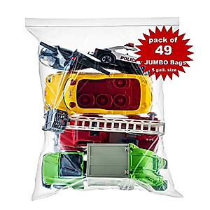 Extra Large Jumbo Size Clear Zipper Storage Bags, Huge 5 Gallon BIG Zip & Lock Resealable Bags, For Food Storage, Freezer, Meat, Home Organization (49 Bags)
