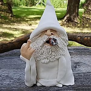 Funny Garden Gnome Statue, Middle Finger Smoking Wizard Gnome, 8.27 Inch Naughty Gnomes Garden Sculpture Decoration for Lawn Yard Balcony Porch Patio Home Outdoor Ornaments Christmas Decorations