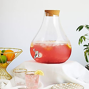 Twine Pearl Beverage Dispenser, Glass Carafe, Cork Stopper, Bronze Spigot, Beverage Service, 2.5 Gallons, Set of 1