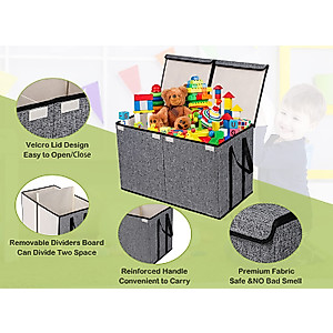 YOLOXO 2 Pack Large Kids Toy Box Chest Storage Organizer with Flip-Top Lid Dark Grey+Thin Grey