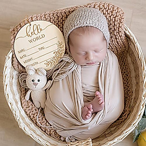 ZIEYOMI Baby Announcement Sign, Wooden Baby Name Sign for Nursery, Hello World Newborn Sign, Birth Announcement Sign for Hospital, Welcome Baby Sign Announcement Board for Photo Prop Baby Shower