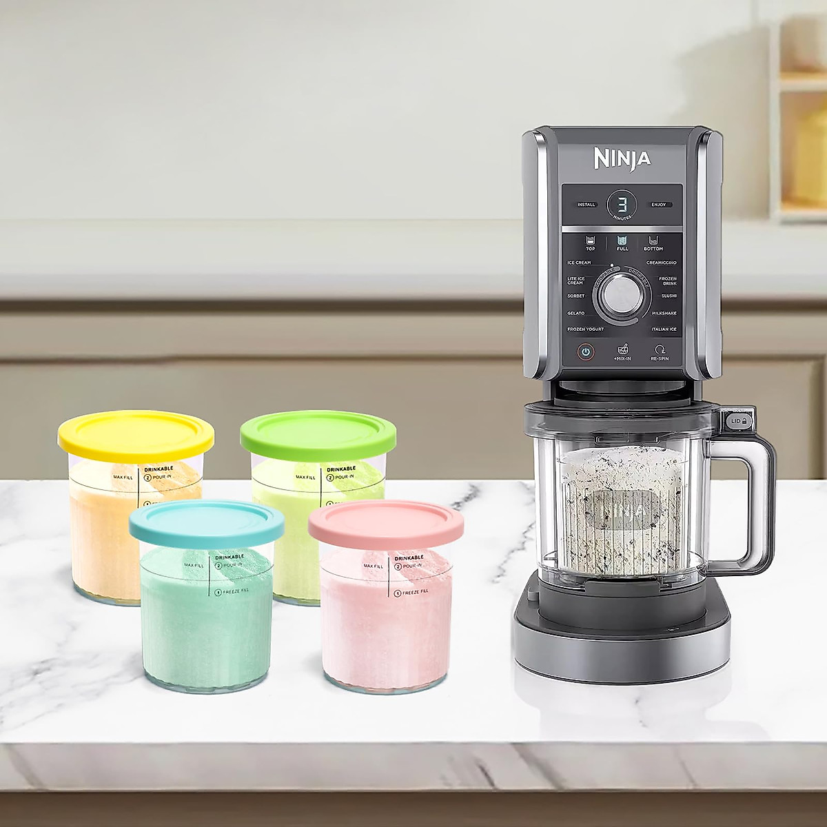 4 Pack Ninja Creami Deluxe Pints & Lids, 24oz Family Size XL Cups for Ninja Creami 11-in-1 NC501 NC500 Series Deluxe Ice Cream Maker