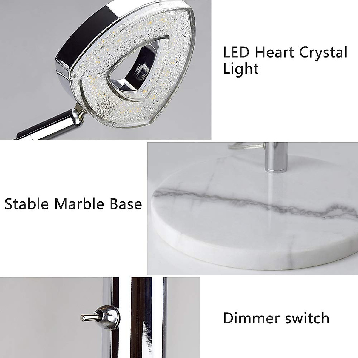 DLLT 5-Light LED Living Room Floor Lamp-Dimmable Bedroom Standing Light with Adjustable Arm & Head, Modern Contemporary Tree Tall Pole Lamps for Office with 3 Brightness Level, Warm White, Sliver