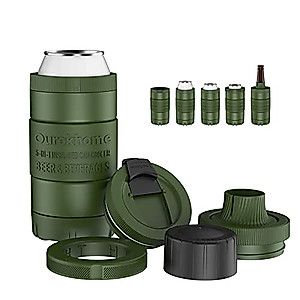 Ourokhome 5 in 1 Insulated Can Cooler, Freezer Can Coozie for 12 oz & 16 oz Cans and Bottles for Beer, Skinny Selzers, Soda and Coffee, 100% Leak Proof Tumbler with Lid, Christmas Gift, Green