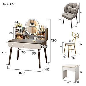 Vanity Set with Lighted Mirror | Makeup Table with Storage Shelf and Drawers | Vanity Desk with Comfortable Chair | 3 Color Lighting Modes Adjustable Brightness