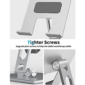 ALASHI Tablet Stand for Desk, Stable Holder with Heavy and Thickened Metal Base for Large Tablet Device, Multi-Angles Adjustable and Foldable, Universal Supports 4-13.3 Inches Tablet, Silver
