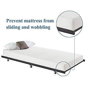 VECELO Twin Trundle Bed Frame Only/Roll Out/Enhanced & Up-Graded Metal Slats Support, Black