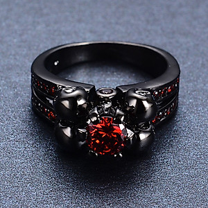Bamos Jewelry Womens Red Lab Stone Skulls Ring Engagement Wedding Black Gold Plated Garnet Womens Ring Size 7