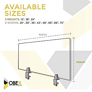 Obex Clear Acrylic Desk Mounted Privacy Panel, 12", Aluminum