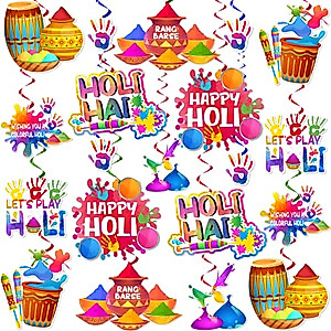 Holi Decorations Hanging Swirls, 40 Pcs No-DIY Happy Holi Decorations Streamers, Holiday Decorations Outdoor, Holi Festival Decorations Holi Party Supplies for India Colors Party Festival cocomigo
