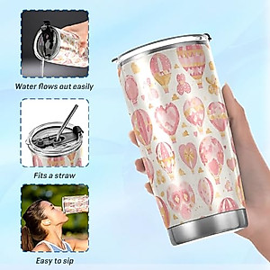 HXshaoye hot balloon peach gold Stainless Steel cup for hot drinks with Straw Lid coffee mug spill proof for Water, Iced Tea or Coffee Aesthetic coffee travel mug 20oz vaso termo para cafe 20oz