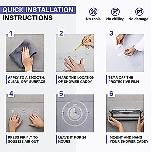 KINCMAX Shower Caddy, Stainless Steel, Adhesive Wall Mount Drill-Free Baskets with Hooks (Matte Black)