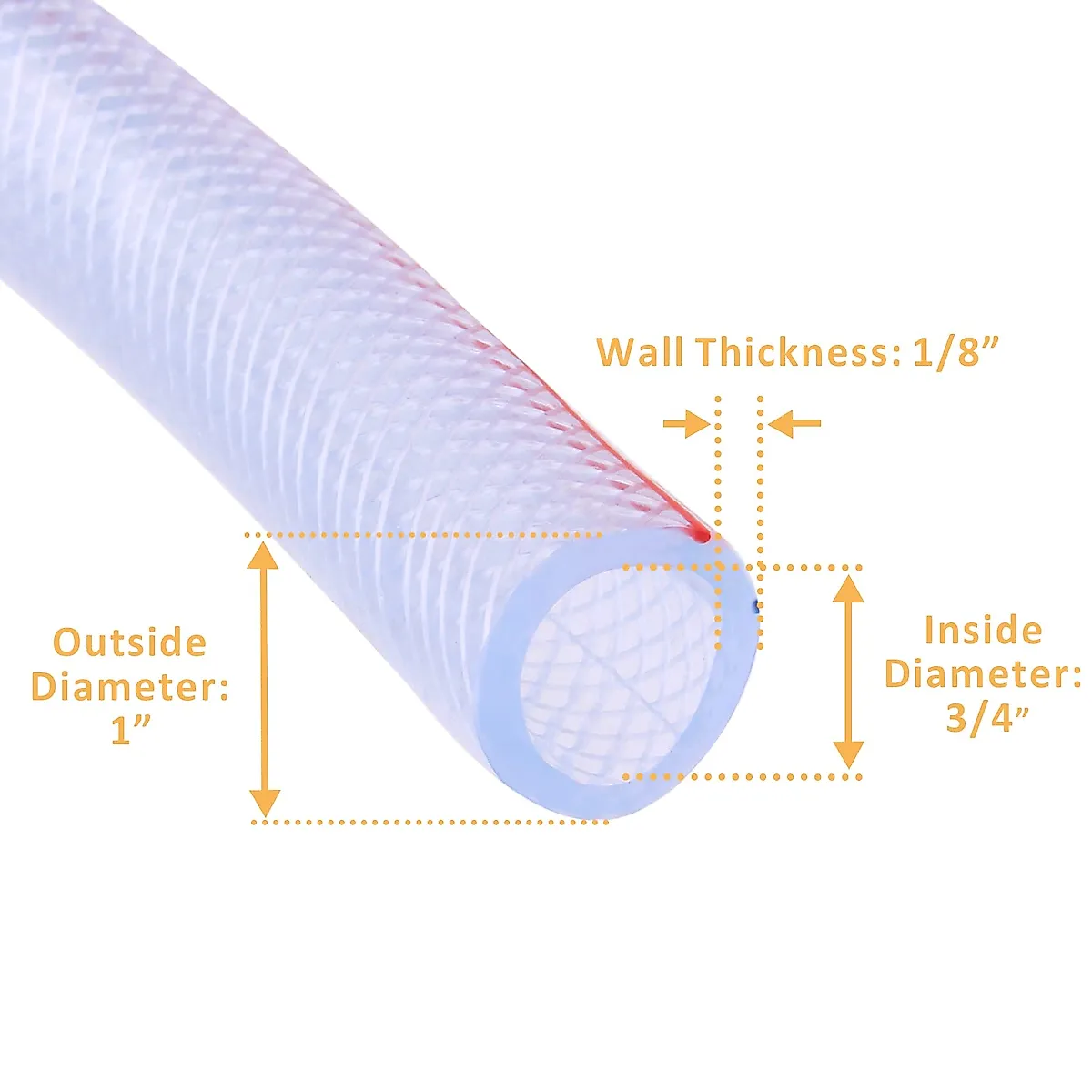 DERPIPE Soft Braided PVC Tubing - 3/4" ID x 1" OD High Pressure Clear Flexible PVC Tube Reinforced Vinyl Hose for Water, Oil with 2pcs Hose Clamps (10Ft)