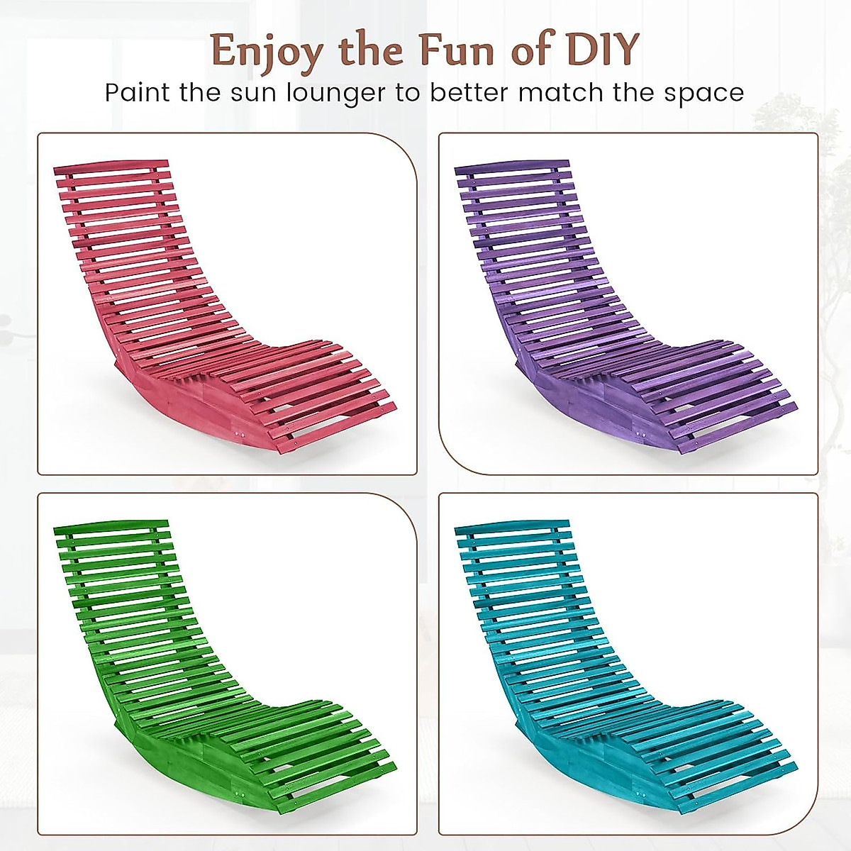 Nightcore Rocking Outdoor Lounger Chair with Slatted Design, Acacia Wood Outdoor Lounger with High Back, Outdoor Wooden Sun Lounger for Backyard, Sunbathing, Garden (2)