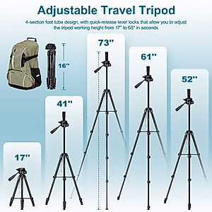 JOILCAN Phone Tripod, 68" Tripod for Phone Stand Video Recording Photos, Travel Floor Tripods Compatible with iPhone Canon Nikon DSLR, Cell Phone Tripods with Remote/Travel Bag