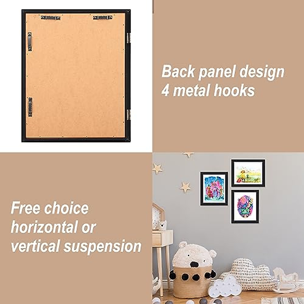 Fixwal Kids Art Frame, 8.5 x 11 Picture Frame for Kid Art Work Changeable, Front Opening Black Kids Artwork Display Frame, Real Glass, for Wall Hanging, Set of 1