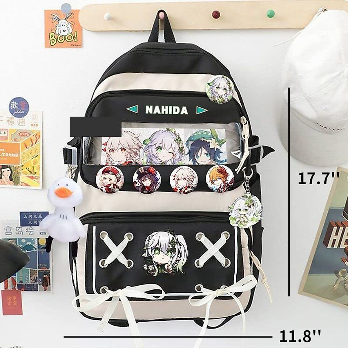 HUKLAB Genshin Impact Backpack,17.7 inches Genshin Impact Ita Bag,Cute Genshin Laptop Backpacks (Black,Wanderer)