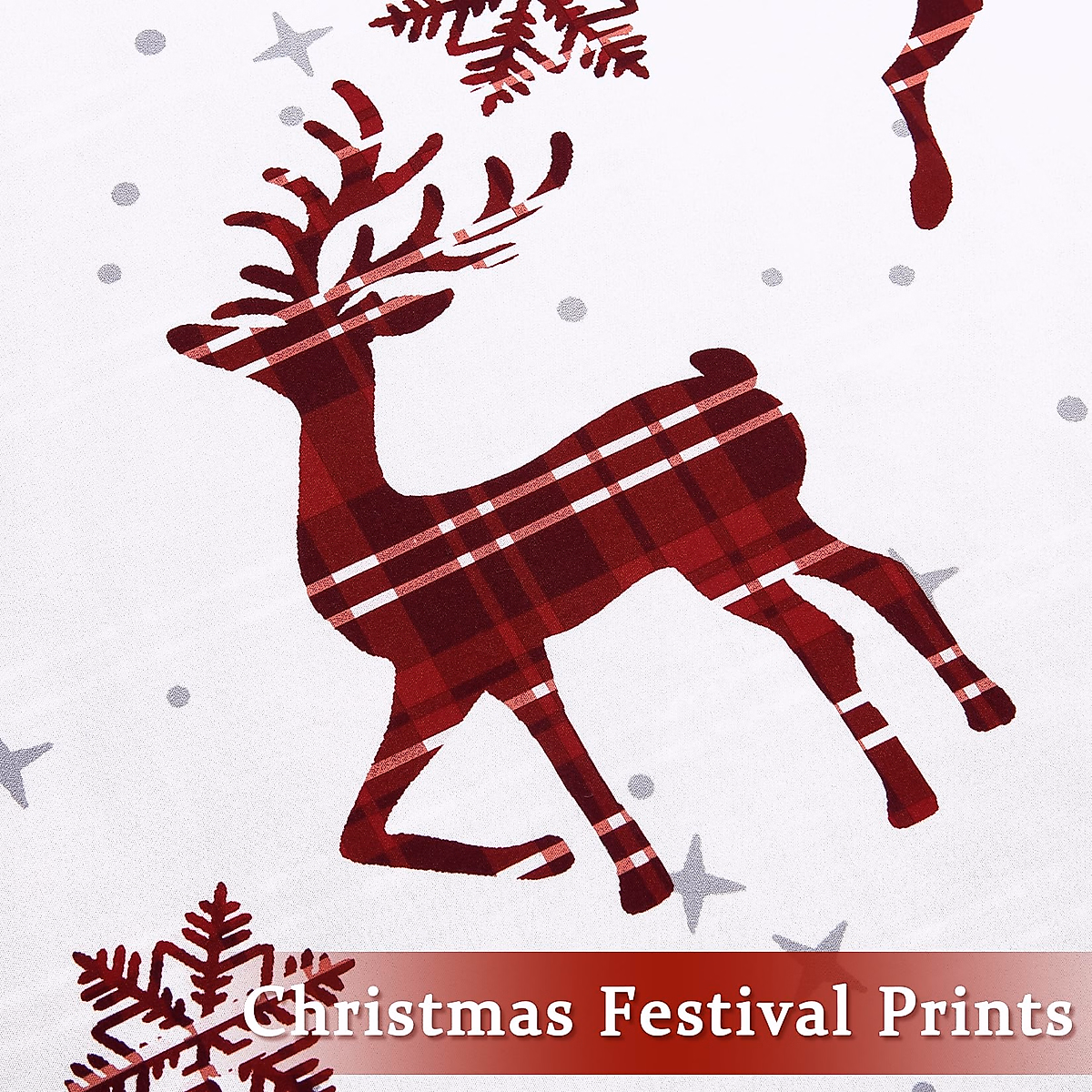 STARBEDIA Christmas Duvet Cover King, Soft Brushed Microfiber Comforter Cover Sets, Reindeer Printed Holiday Theme Bedroom Decorative Bedding (King Size, Red Plaid Deer)