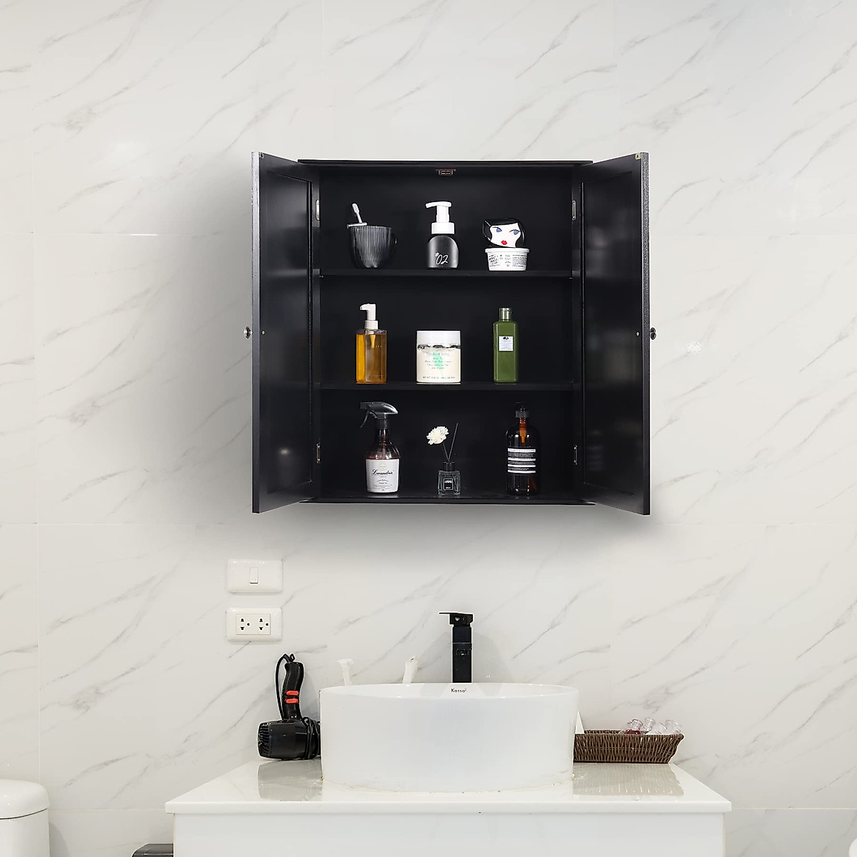 AKVOMBI Wall Mount Bathroom Storage Cabinet, White Bathroom Cabinet with Doors and Adjustable Shelves, Wall Cabinet for Bathroom Above Toilet, Medicine Cabinet Wall Mounted, Wood