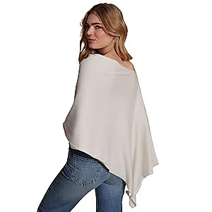 Carolina Grace by Alashan Lightweight & Super Soft Cashmere Blend Poncho- Great Gift Item! 95% Cotton/5% Cashmere Blend - One Size Fit - White