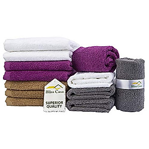 Bliss Casa Washcloths Set (12 x 12 Inch, 12 Pack) – 100% Cotton Washcloths for Face, Highly Absorbent Soft Face Towels, and Quick Drying Fingertip Towels for Daily Use (Multi, Mix)