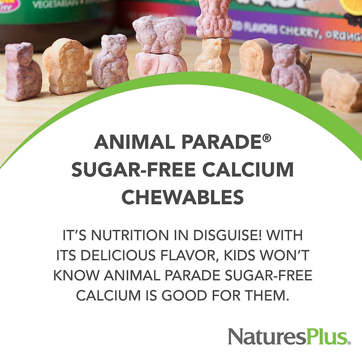 NaturesPlus Animal Parade Sugar-Free Children's Calcium, Vanilla Sundae Flavor - 90 Chewable Animal Shaped Tablets - Magnesium for Bone Health - Gluten Free - 45 Servings