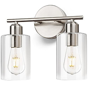 SEABLE Bathroom Vanity Light Brushed Nickel 2 Light Bathroom Light Fixtures with Clear Glass Shade Modern Wall Sconces Bathroom Lights Over Mirror UL Listed