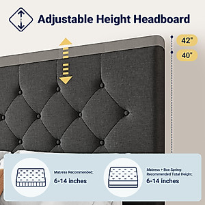 Allewie Upholstered Queen Size Platform Bed Frame with 4 Storage Drawers and Headboard, Diamond Stitched Button Tufted Mattress Foundation with Wooden Slats Support, No Box Spring Needed, Dark Grey