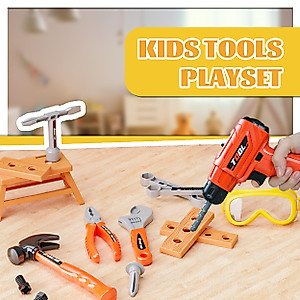 POFJOEQ Kids Tool Set – 34-Piece Kids Tool Set with Tool Box & Electronic Toy Drill - Pretend Play Toddler Toys - Inspire Imagination and Skill Development