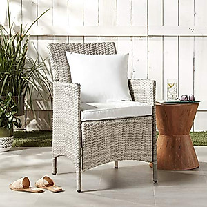Modway Conduit Wicker Rattan Outdoor Patio Dining Arm Chair with Cushion in Light Gray White