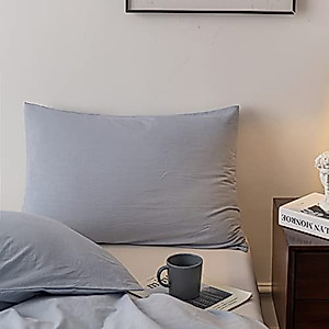 Janlive Washed Cotton Duvet Cover Twin Ultra Soft 100% Cotton Solid Color Light Blue Duvet Cover Set with Zipper Closure -2 Pieces Light Blue Twin