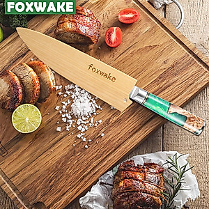Foxwake Chef Knife Edge Guard, 8 Inch Wood Knife Sleeve, Knife Cover, Knife Sheath, Knife Blade Case with Pin, Single Knife Holder Fit for Gyuto Chef & Santoku Knife