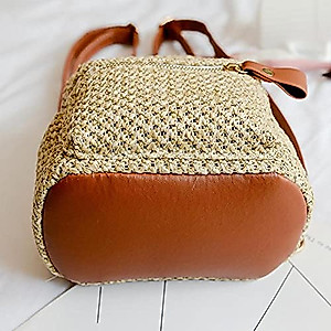 ZYYMMNN Casual Straw Women Backpacks Wicker Woven Travel Bag Beach Rattan Purses Mini Straw Backpack Female Sac 17X18X11CM-1