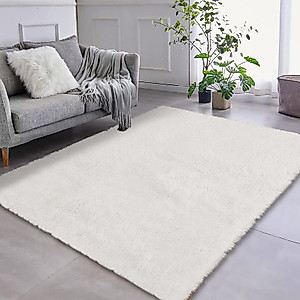 GAOMON 8x10 Area Rug for Living Room Fluffy Rugs Shaggy Carpet Shag Rug for Kids Room Plush Furry Rugs Decorative Comfy Fuzzy Accent Rug for Indoor Home Floor Carpet, White