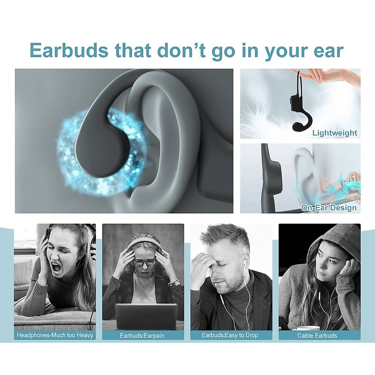 Bone Conduction Headphones, 2023 Upgraded Open-Ear Wireless Bluetooth Sport Headphones with Mic ...